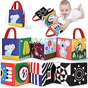 Baby Books 0-6 Months, Newborn Toys, High Contrast Baby Toys with Mirror and Teether, Baby toys 3-6-12 Months, Infant Toys 0-3 Months, Tummy Time Toy, Soft Sensory Touch Feel Book Crib Toy Shower Gift