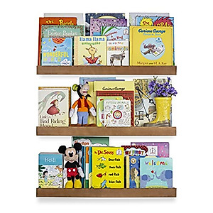 Rustic State Smith Wall Mount Wood Picture Ledge Photo Display - Kids Baby Nursery Room Bookshelf - Farmhouse Décor Floating Shelves - 30 Inch - Walnut - Set of 2