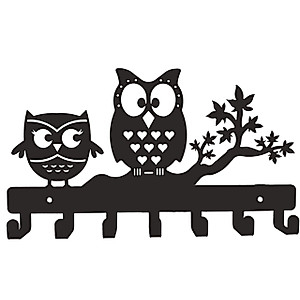 HeavenlyKraft Owl Key Holder, Owl Key Rack, Owl Key Hooks, Metal Key Cabinet, Owl Key Hanger, Medal Hanger, Leash Hanger, 10.6 X 6.15 X 1 INCH (Owl Duo Key Hook)