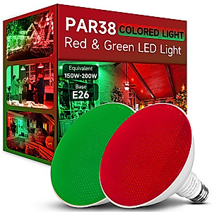 Nouscan PAR38 Red Green LED Lights for Outside [Christmas Combo], 150W Flood Light Bulbs Equivalent, 15W 1200LM, Colored Outdoor Flood Light Bulb, E26 Base Not-dim for Christmas, Halloween, 2 Pack