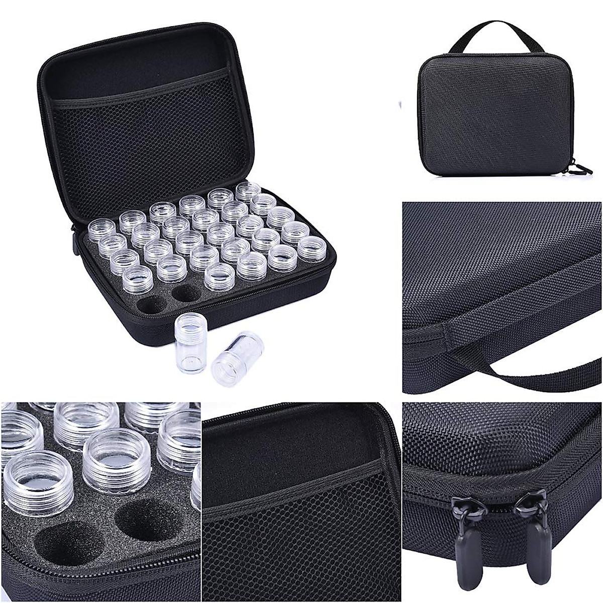 30 Slots Diamond Embroidery Box Plastic Beads Storage Container Box Multi Storage Jars DIY Nail Art Craft Diamond Painting Accessory Storage Case Boxes Small Parts Jewelry Organizer Case Zipper