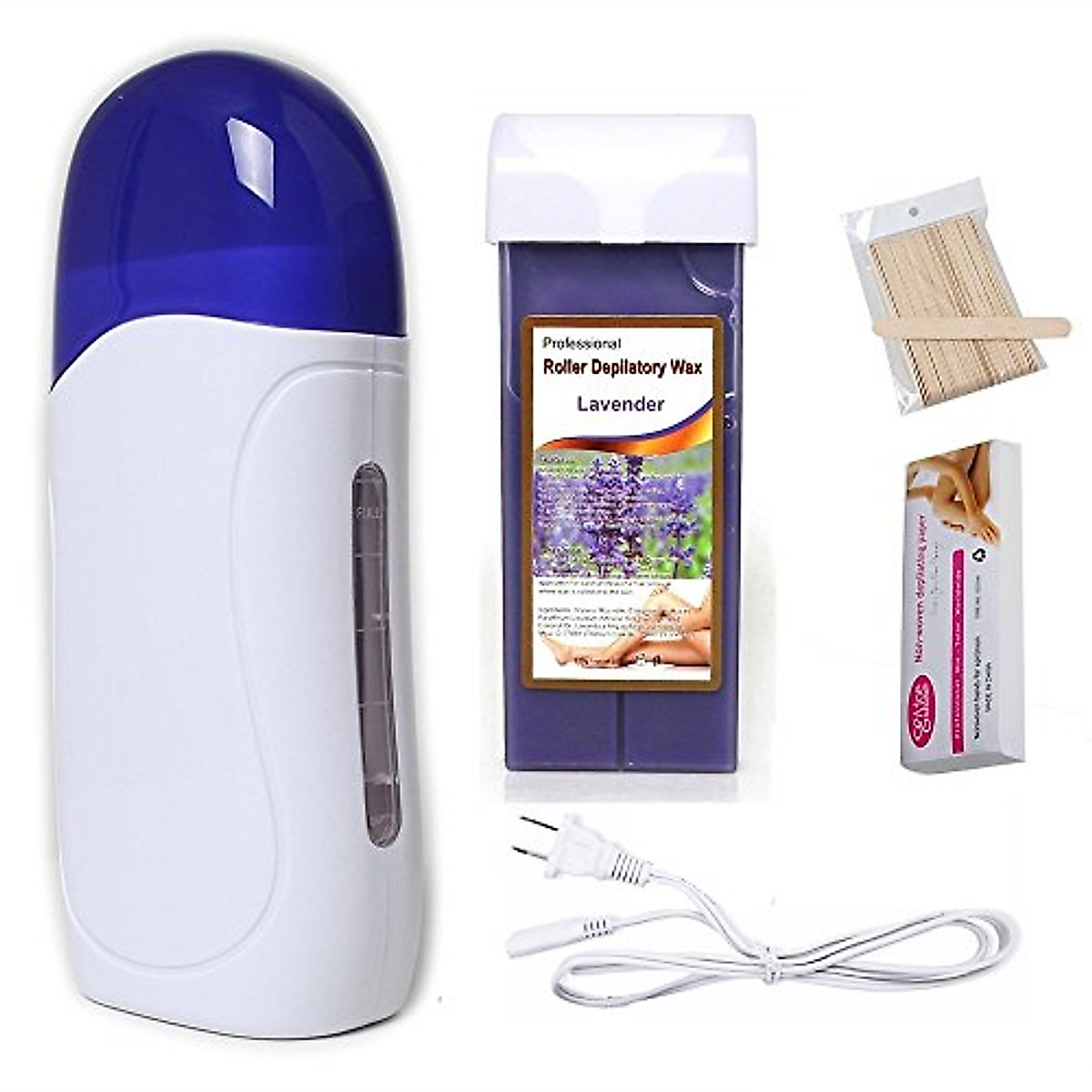 Pinkiou Wax Hair Removal Portable Hair Roller Epilator Machine Set, Wax Heater Machine 1 ,Depilation wax 1, Strips 100, Depilatory sticks 50 (lavender)