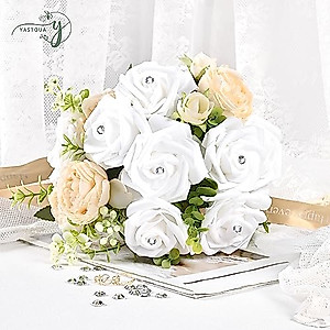 Yastouay 110Pcs 3.5inch Foam Rose Heads White Artificial Flowers Bulk Foam Roses Stemless Fake Rose Heads for DIY, Baby Shower Cake Decor Home Wedding Decoration