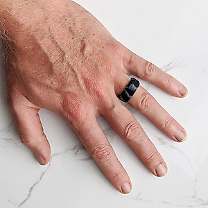 Knot Theory Black Marble Silicone Ring Men - Size 8 Step Edge 9mm Wide Rubber Wedding Band - Gym Workout Weight-Lift Ring