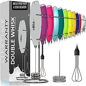 ELITAPRO ULTRA-HIGH SPEED Milk Frother - Double Whisk Handheld Foam Maker - 2-in-1 Drink Mixer - Detachable Egg Beater - Frother Wand for Matcha, Coffee, Latte, Cappuccino, Hot Chocolate (Gray)