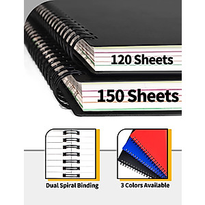 SUNEE 5 Subject Notebook College Ruled - 240 Pages, 6.2"x8.5", 5 Pocket Colored Dividers, 3-Hole Punched Paper, Black