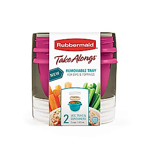 Rubbermaid TakeAlongs Snacking Food Storage Containers, 2 Cups Size - 2 Lids, Trays, and Containers 7S87