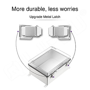 QILIPSU Clear Hinged Cover Stainless Steel Latch 370x270x150mm Junction Box with Mounting Plate, ABS Plastic DIY Electrical Project Case IP67 Waterproof Dustproof Enclosure Grey (14.6"x10.6"x5.9" CC)