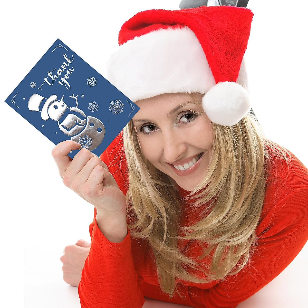 24 Pack Christmas Foil Thank You Cards and Envelopes Blank Inside Christmas Greeting Note Cards Party Supply