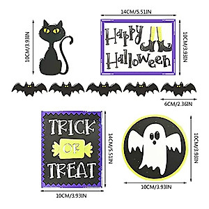 9 Pcs Halloween Tiered Tray Decorations,Halloween Signs for Halloween Home and Office Decor,Halloween Tray Decor with Witch Hat,Ghost,Bat,Tombstone,Pumpkin (7)