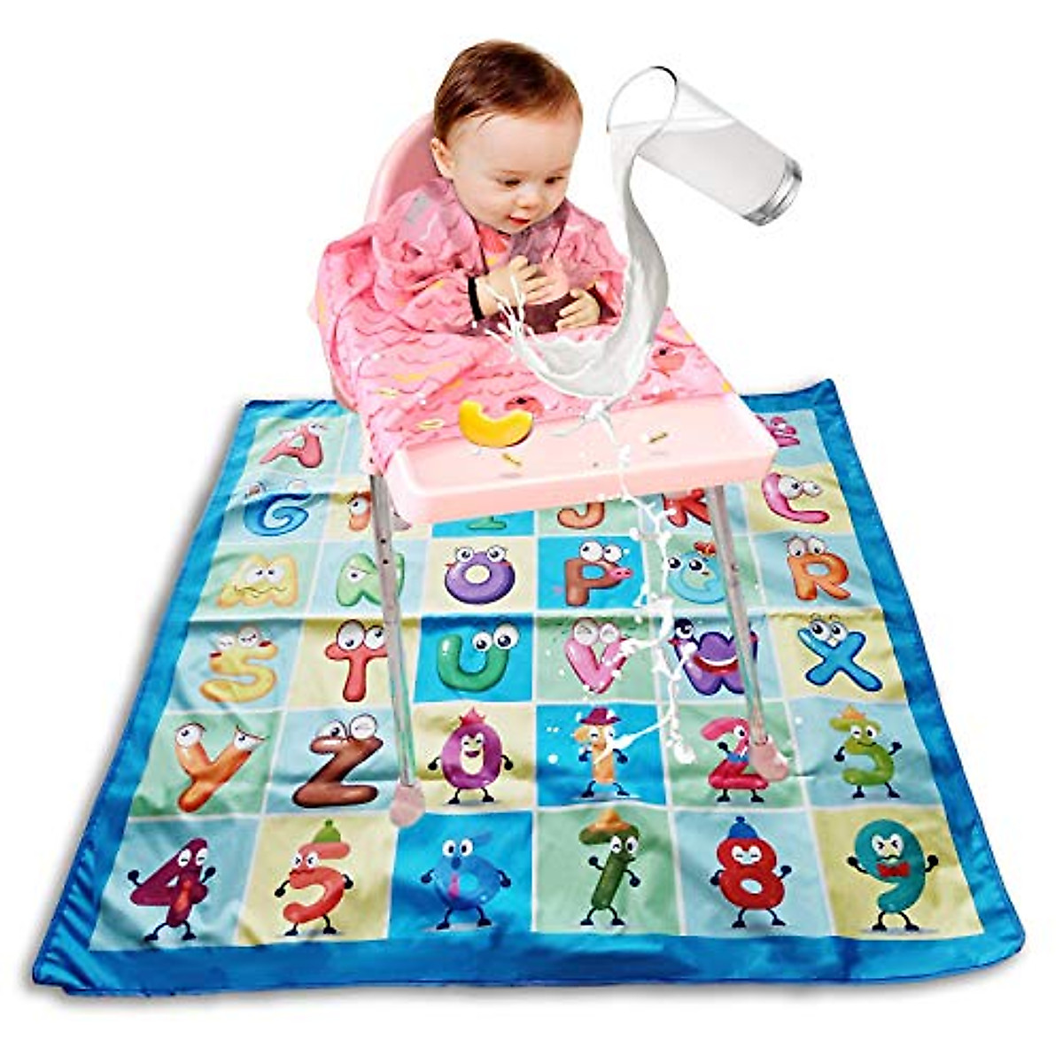 51" Multi-Purpose Waterproof Baby Splat Mat for Under High Chiar, Portable Play Mat for Toddler, Non-Slip Floor Splash Mat and Table Cloth (Cute Letter)