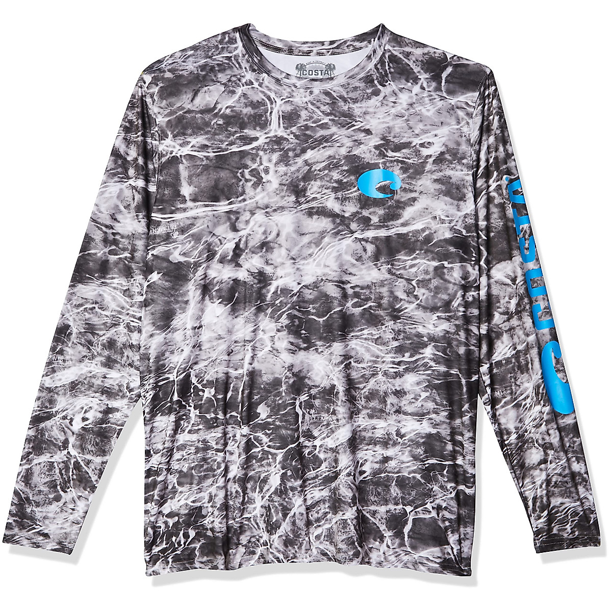 Costa Del Mar Mossy Oak Elements Tech Crew Performance Long Sleeve Shirt, Gray, Large