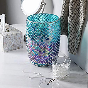 WHOLE HOUSEWARES Bathroom Wastebasket - Glass Mosaic Decorative Trash Can Dia 7.5" H 10" (Fan Shape) and Mosaic Glass Tissue Holder Decorative Tissue Cover Square Box (Fan Shape)