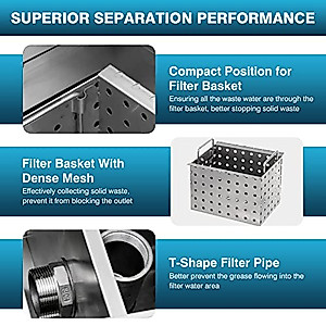 IRONWALLS 9LBS 5GPM Commercial Grease Traps Interceptor, Side Inlet Stainless Steel Grease Interceptor, Under Sink Grease Trap Oil-Water Separator for Home Kitchen, Restaurant, Cafe, Factory