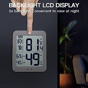 TXL Large Digital Hygrometer Indoor Thermometer with Humidity Gauge, Smart Room Temperature Humidity Sensor Monitor with Touch LCD Backlight for Home Office Warehouse Greenhouse Garden Wine Cellar