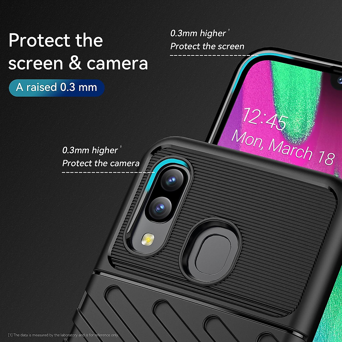 GTBDEKI Phone Case for Galaxy A40 Case, Samsung A40 SM-A405F Case with Screen Protector, Carbon Fiber Anti-Scratch Shockproof Flexible Rubber Silicone TPU Back Cover Cases for Samsung Galaxy A40 Black