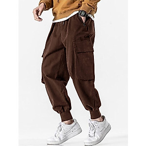 Men's Joggers Pants Casual Baggy Cotton Drawstring Tapered Sweatpants Cargo Hippie Loose Fit Trousers with Multi-Pocket