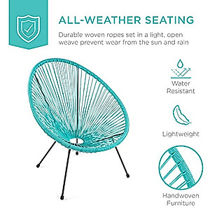 Best Choice Products 4-Piece All-Weather Acapulco Conversation Set, Outdoor Patio Furniture w/Loveseat, Woven Plastic Rope, Glass Top Table, 2 Chairs - Teal