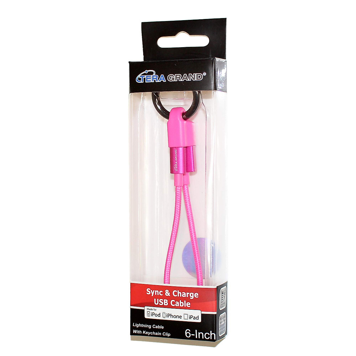 Tera Grand - Apple MFi Certified Keychain Braided Lightning Cable for iPhone 14/13/12/11 Pro Pro Max Plus Mini, SE XS Max XR X, 8/7/6 Plus, iPad, AirPods, Pink