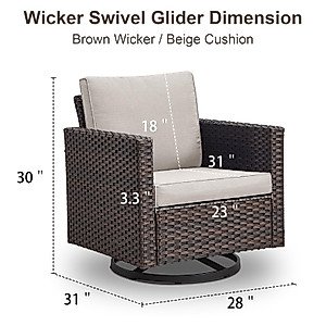 Belord Outdoor Swivel Rocker Patio Chair - 350LBS Weight Capacity Patio Wicker Swivel Glider Chair with Removable Cushions for Porch Deck Balcony Backyard