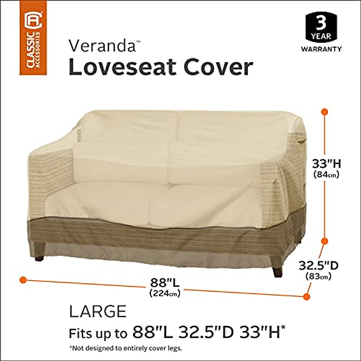 Classic Accessories Veranda Water-Resistant 88 Inch Patio Sofa/Loveseat Cover, Patio Furniture Covers