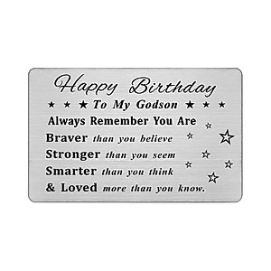 DEGASKEN Godson Birthday Cards - Happy Birthday Gifts for Godson - Personalized Steel Engraved Wallet Card