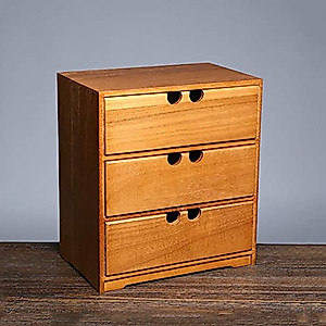 BIZOLE Desktop File Cabinet, Multilayer Wood Desktop Organizer Storage Box with Drawers for Monitor Stand/Printer Platform (Size : 3 Layer)
