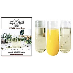 Spekaspaus TM 4 Unbreakable Stemless Champagne Flutes -12 oz-100% Tritan Plasticware - Shatterproof, Reusable, Dishwasher Safe, BPA-Free