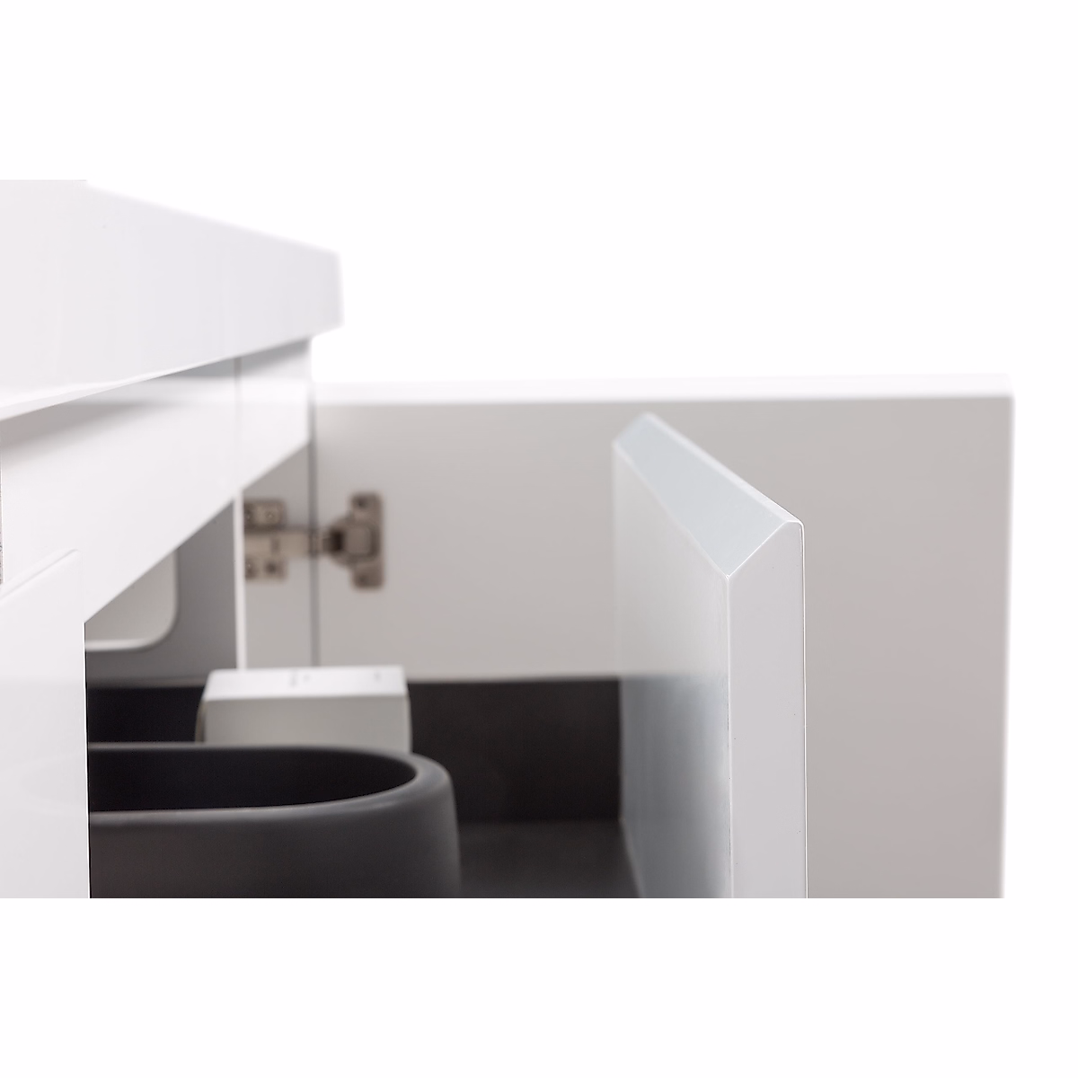 OMGO 60'' Wall Mounted Double Bathroom Vanity with White Solid Surface Sink, Modern Wood Cabinet Basin Vessel Set w/Two Drawers and 2 Storage, H90 Hanging System, Easy Installation