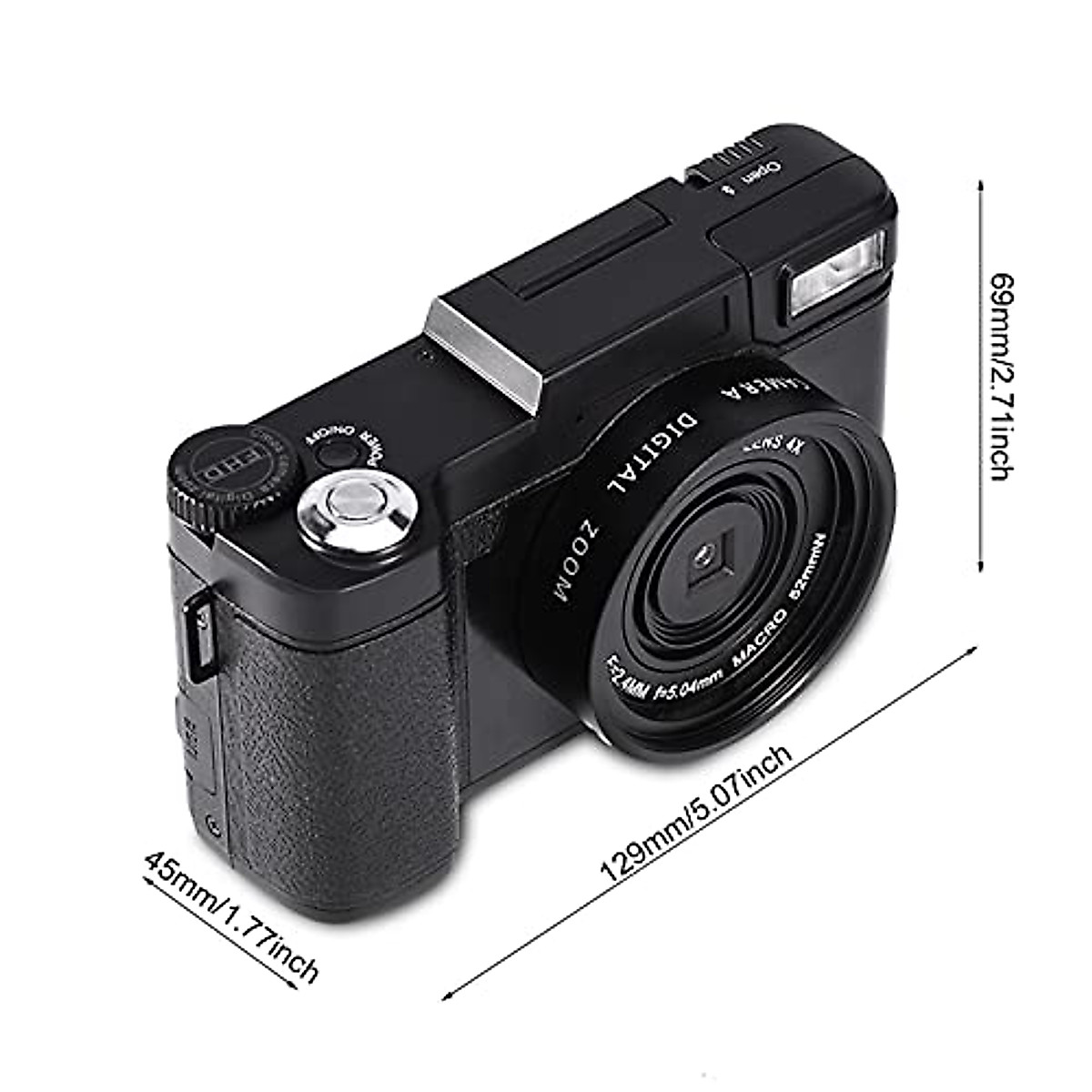 Akozon Digital Camera Camera 24MP Full HD 1080P 4 Times Camera 3.0 Inch 180 Degree Rotation Flip Screen Flash Light for YouTube for Vlog Video Shooting