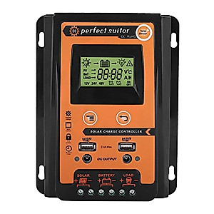 Aramox Solar Charge Controller, 12V/24V MPPT Solar Charge Controller Solar Panel Battery Regulator Dual USB LCD Display (70A)