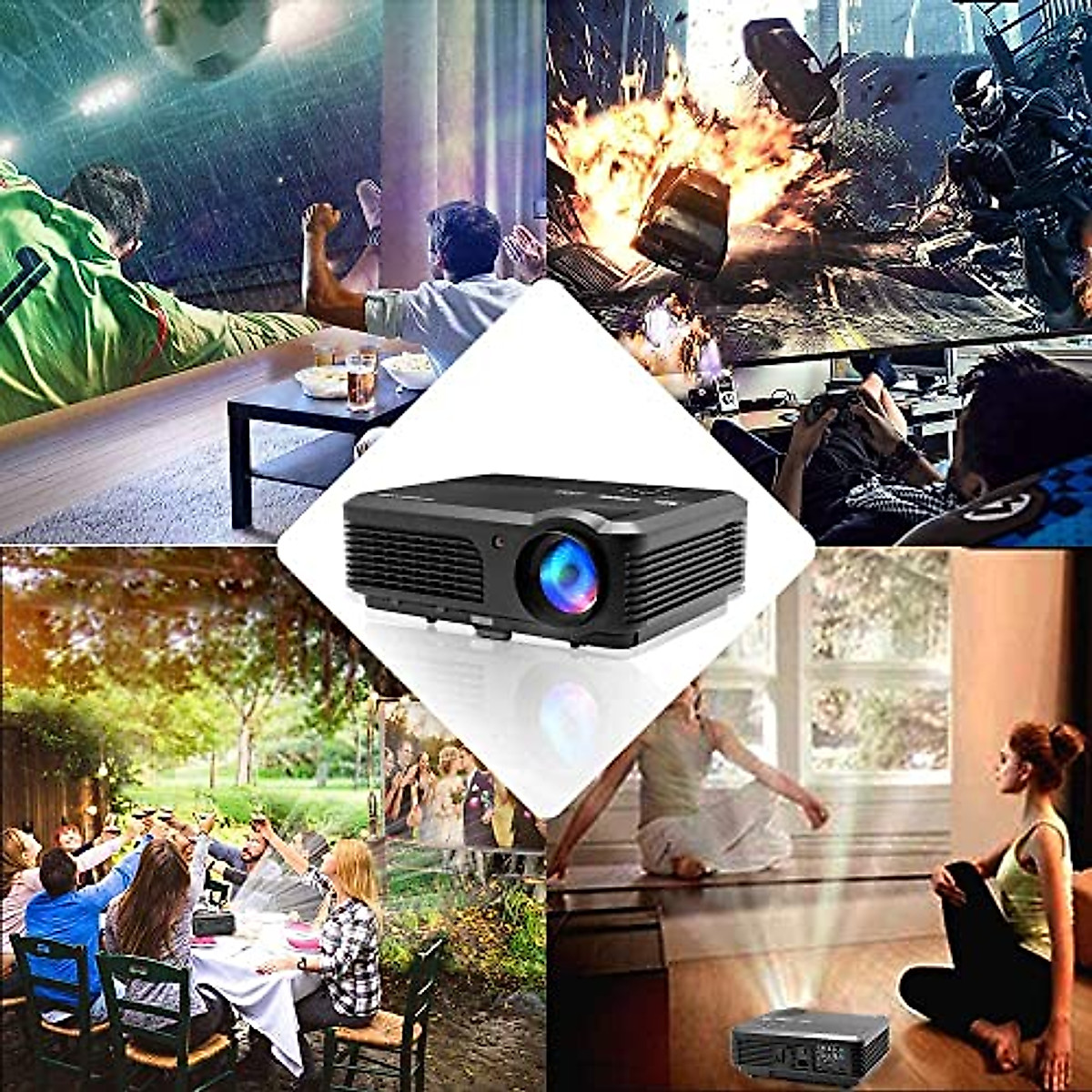 Full HD 1080P Android Projector with WiFi and Bluetooth, Wireless Projectors Sync Screen for iPhone iPad, Big Screen Display Video Proyector Outdoor Movie Night Backyard, 4D Keystone & Zoom, HDMI