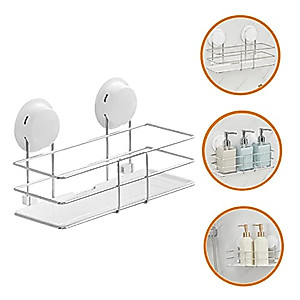 DOITOOL 2pcs No Punching Rack Wall Mounted Shelving Gondola Shelving Stainless Steel Shelving Plastic Bathroom Organizer Utility Caddy Tote Bathroom Floating Shelves Metal Shelf Wall Shelf