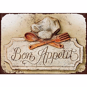 ZMKDLL Bon Appetit French Chef,12"X8" Plaque Distressed Wall Metal Tin Sign for Home Bar Garden Kitchen Pub Bistro Wall Art Decor