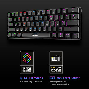 Ant Esports MK1300 Mini Wired Mechanical Gaming Keyboard with 60% Compact Form Factor - Outemu Red Switches