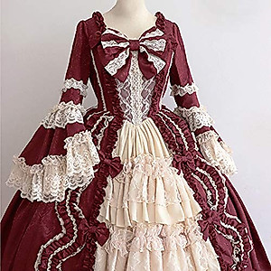 Mensch Women's Victorian Gown French Lolita Dress Princess Costume Renaissance Dress Flare Sleeve Court Cosplay Smocked Tiered Dress Costume