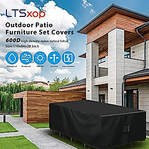LTSxop Patio Furniture Covers, Waterproof and Heavy Duty 600D Outdoor Sectional Sofa Set Cover and Patio Table Covers, Table and Chair Set Covers for Rainy, Snowy and Sunny, 110" L x 84" W x 28" H