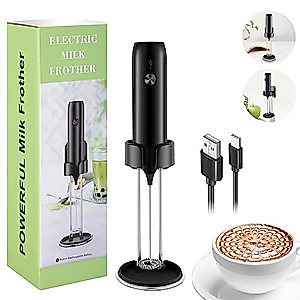 Rechargeable Milk Frother Handheld with USB-C Cable, Electric Drink Mixer, 14000RPM Powerful Electric Whisk/Coffee Frother for Latte, Matcha, Protein Powder, Hot Chocolate (Black)