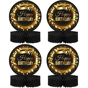 Happy Birthday Table Decoration Centerpieces - (4 Pack, Black & Rose Gold), Double-Sided Happy Birthday Centerpieces for Tables - Party Supplies for Elegant Birthday Decorations by PixiPy