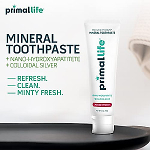 Primal Life Organics - Dirty Mouth Natural Alkalizing Toothpaste, Hydroxyapatite, Flavored Essential Oils, Natural Kaolin, Bentonite Clay, Colloidal Silver, Organic, Vegan (Peppermint Flavor, 4oz)