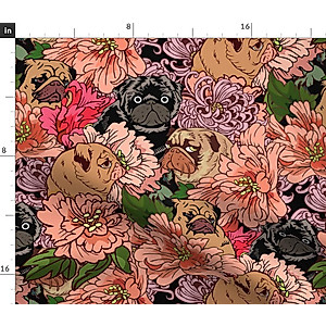 Spoonflower Fabric - Pugs Pug Flowers Dogs Pet Printed on Petal Signature Cotton Fabric Fat Quarter - Sewing Quilting Apparel Crafts Decor