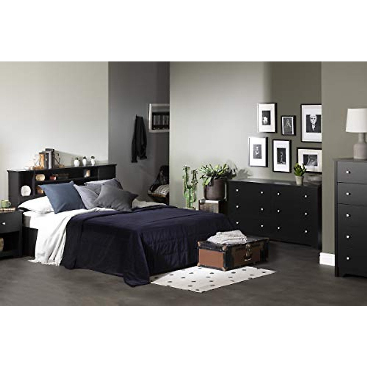 South Shore Vito Collection 6-Drawer Double Dresser, Black with Matte Nickel Handles, Pure Black