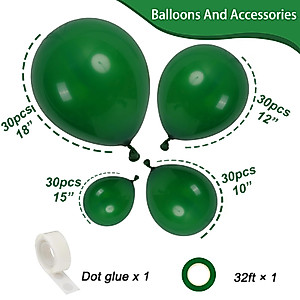 RUBFAC Dark Green Balloons Different Sizes 105pcs 5/10/12/18 Inch Green Balloon Garland Kit for Wedding Baby Shower Birthday Party Supplies Bridal Shower Decorations