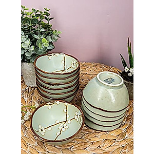 Ebros Gift Made In Japan 3.75" Diameter Light Blue Plum Set of 6 Irregular Flared Bowls With Sakura Cherry Blossoms Design 7 oz Ice Cream Miso Soup Salad Rice Bowl Kitchen Dining Restaurant Supply