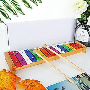 LOLYSIC 15 Tone Xylophone Glockenspiel Colorful Wooden Xylophone Xilofono Instrument with 2 Mallets for Beginner