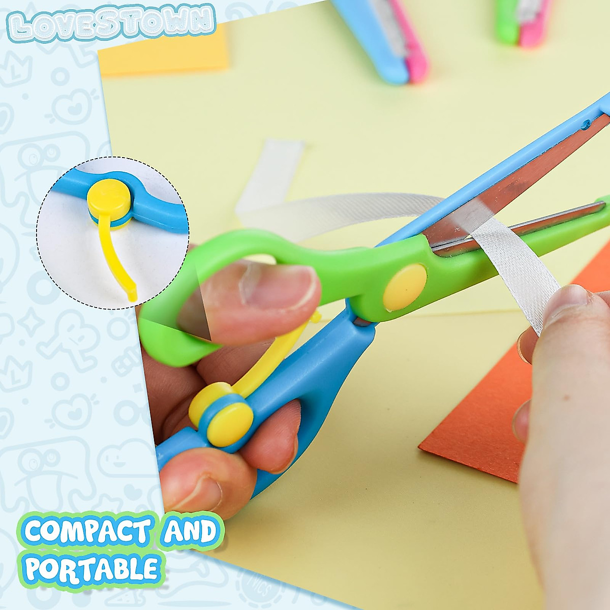 LovesTown 8PCS Preschool Training Scissors, Dual-Color Children Safety Scissors Art Craft Scissors Pre-School Training Scissors