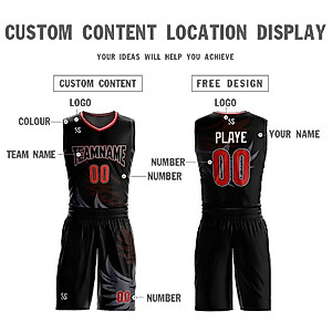 Custom Gradient Basketball Jersey Kit Printed Team Name & Number Personalized Sports Uniform for Men/Youth, Sleeveless, Black, One Size