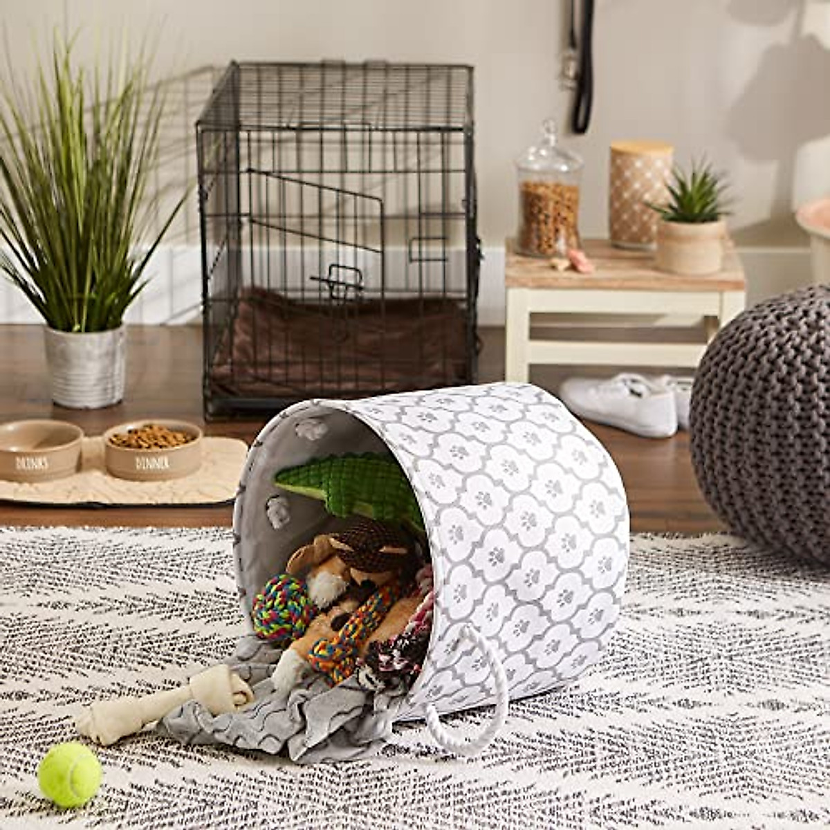 Bone Dry Pet Storage Collection Lattice Paw Print, Medium Round, White/Gray