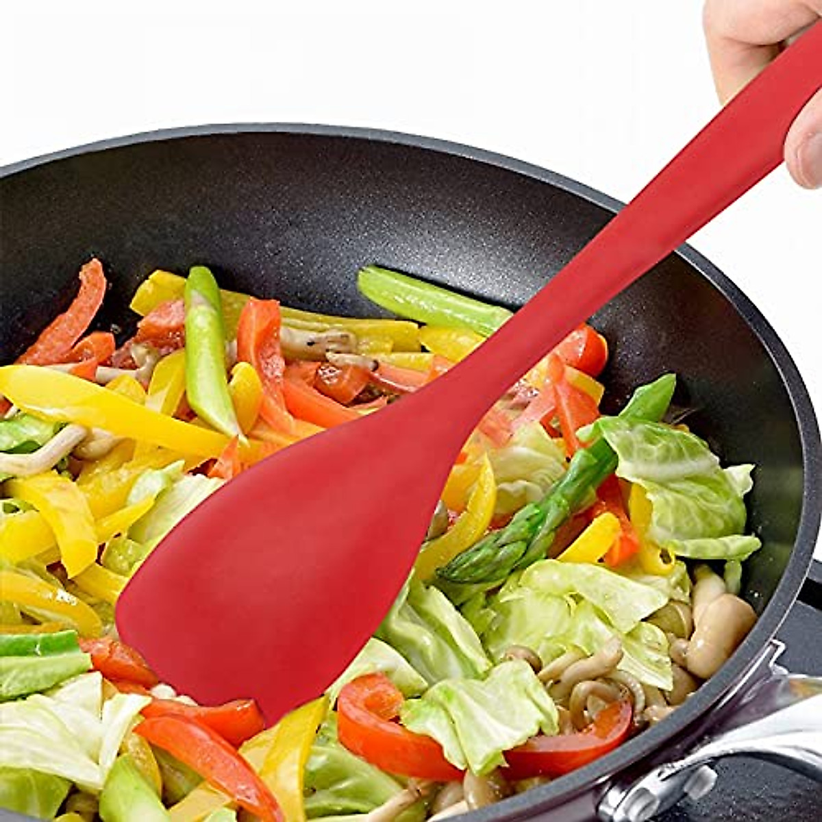 MJIYA Silicone Spatula Spoon, BPA Free & Food Grade, High Heat Resistant to 480°F, Mix Thick Batters, Scrape Sauces, Stir Pasta & More(Cherry Red, Spoon)