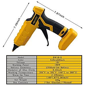 Mellif Cordless Hot Glue Gun for Dewalt 20V Max Battery, Handheld Electric Power Glue Gun Full Size for Arts & Crafts & DIY with 20 Glue Sticks (Battery Not Included)